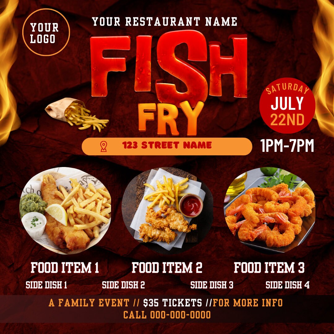 Editable Flyer Template, 3D Fish Fry Text, Fish Fry Flyer, Community ...