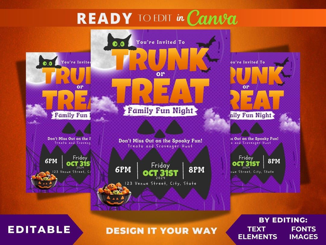 Editable Flyer Template, Printable, Trunk or Treat, Halloween Party ...
