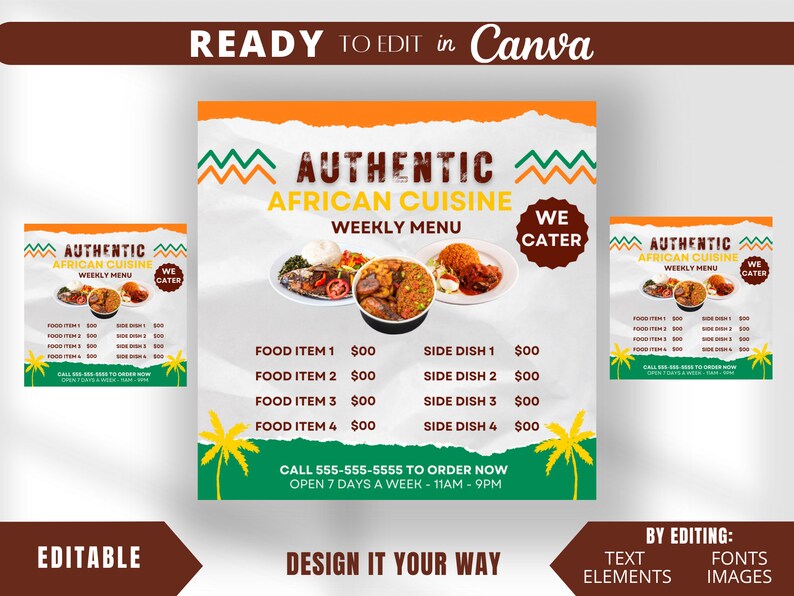 Editable Weekly Menu Template African Inspired Restaurant - Etsy