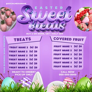 Editable Flyer Template, Easter Sweet Treats Menu, Dessert Menu, Sweet ...