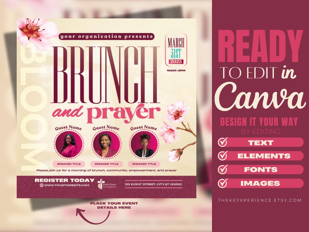 Editable Flyer Template, Cherry Blossom Brunch and Prayer, Women's ...