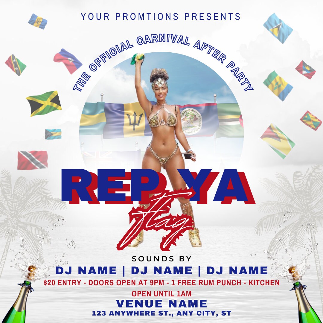 Editable Flyer Template, Rep Your Flag, Caribbean Carnival, Jamaica, Guyana, St. Lucia ...