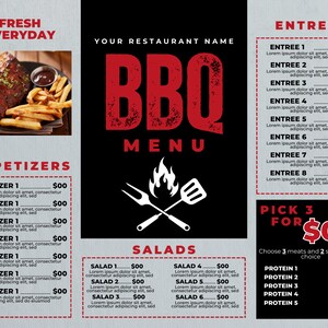 Editable Menu Template, BBQ Menu, Printable, Food Truck Menu, BBQ Flyer ...