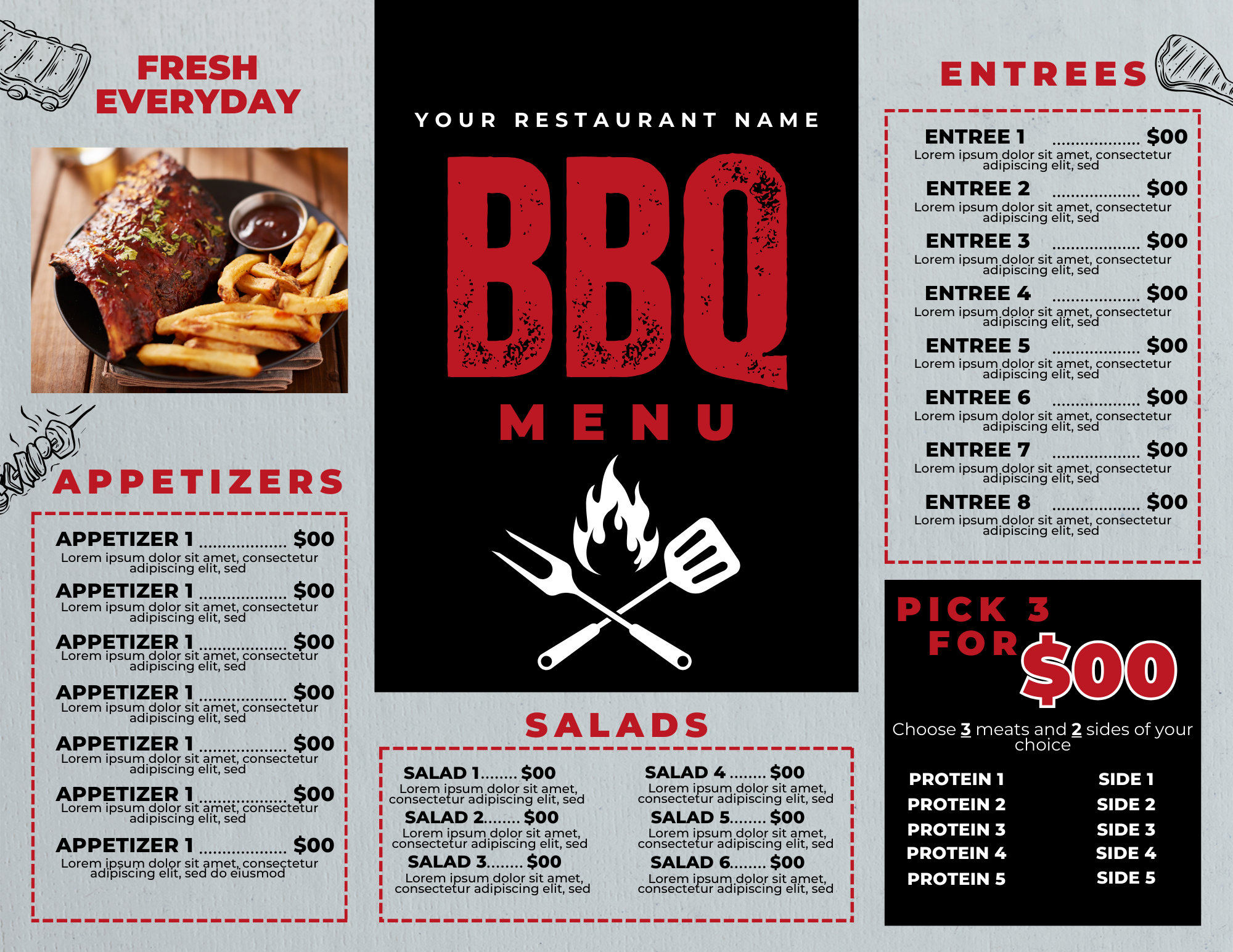 Editable Menu Template, BBQ Menu, Printable, Food Truck Menu, BBQ Flyer ...