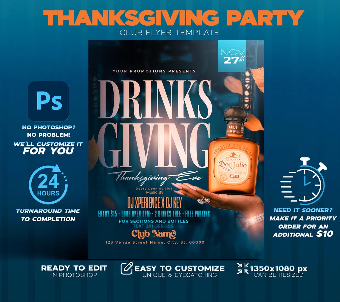 Editable Flyer Template, Photoshop ONLY, Thanksgiving Club Flyer ...