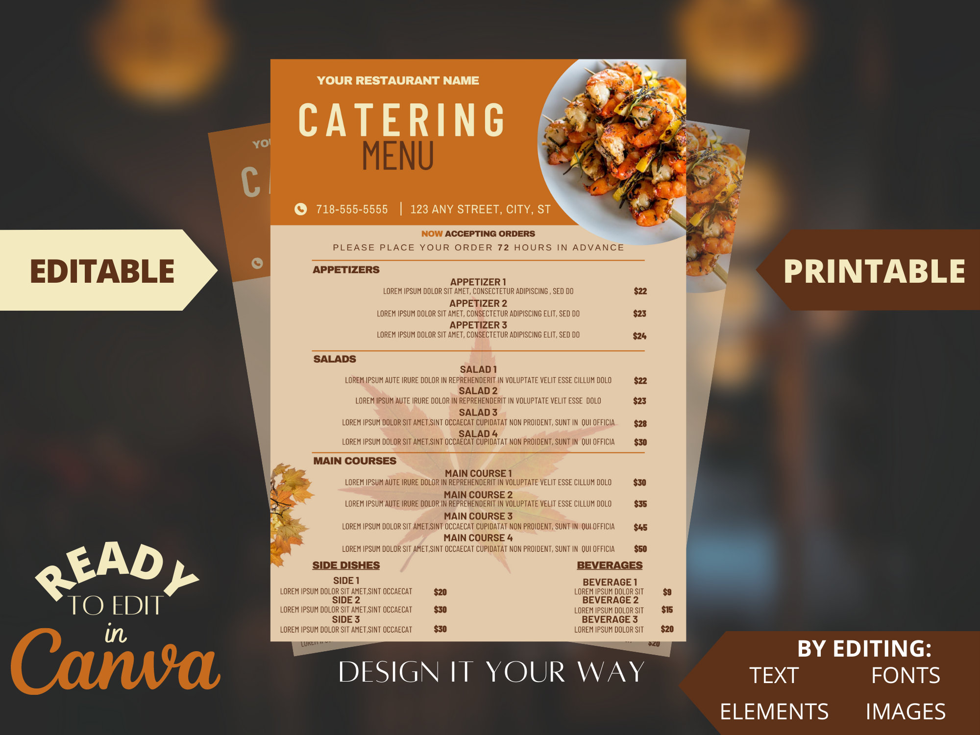 Editable Restaurant Menu Template Full Catering Menu Menu - Etsy