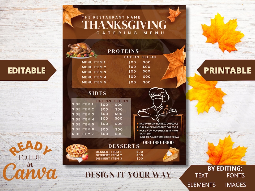 Editable Restaurant Menu Template, Thanksgiving Dinner Menu, Menu ...