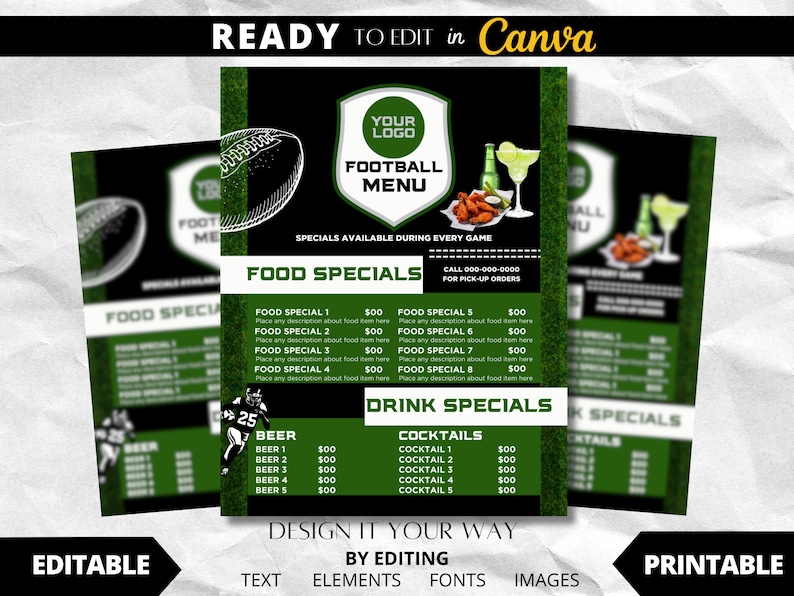 Editable Flyer Template Game Night Football Food Menu - Etsy