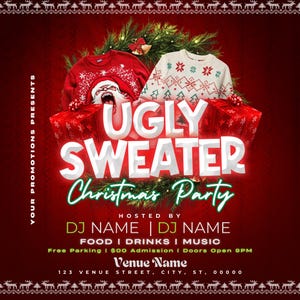 Editable Flyer Template, Ugly Sweater Party Flyer, Christmas Party ...