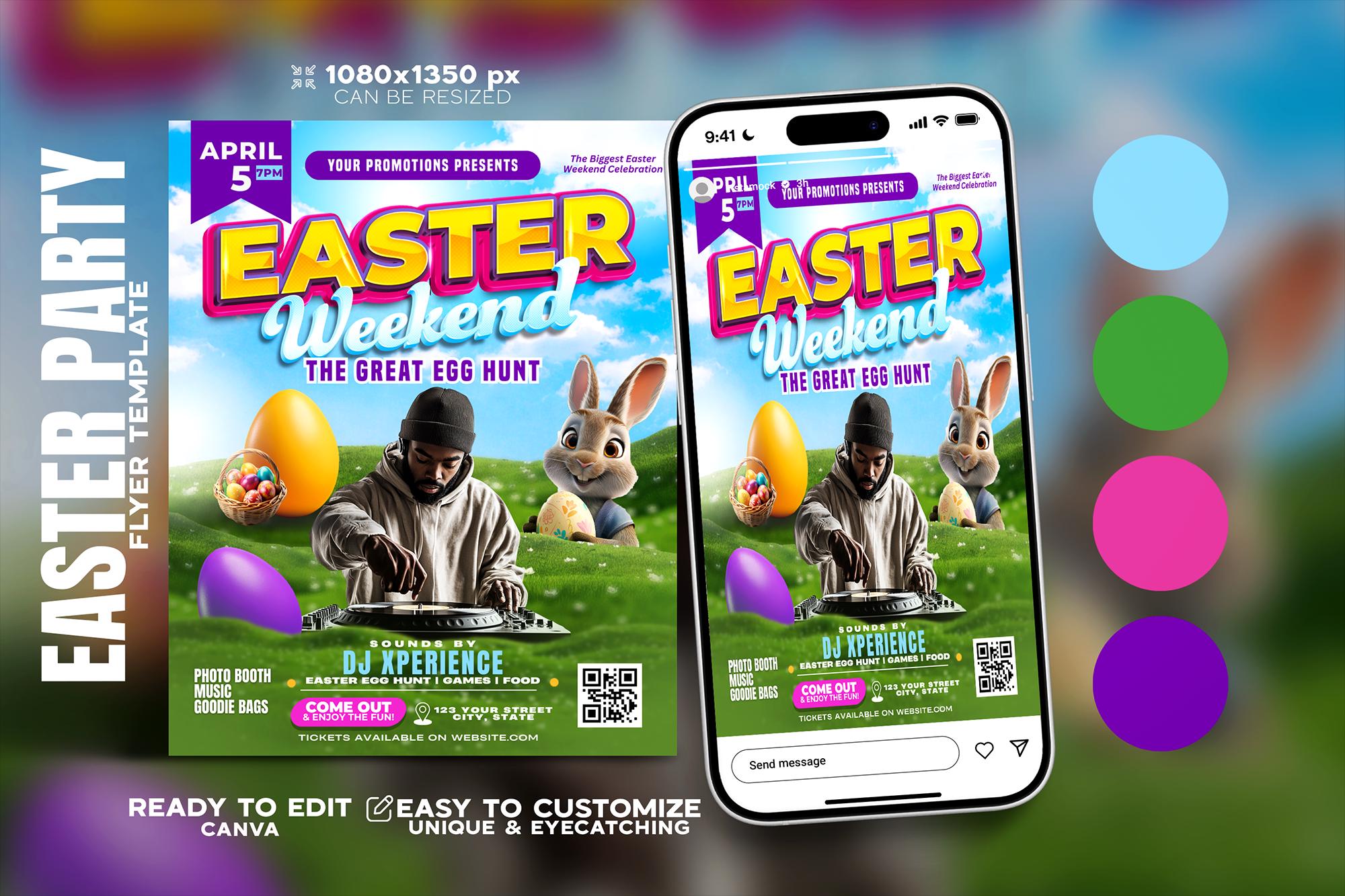 Editable Flyer Template, Easter Egg Hunt, Easter Weekend Party Flyer ...
