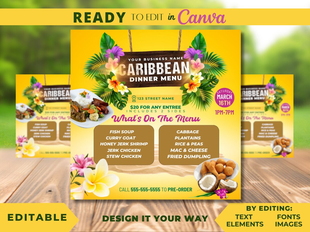 Editable Flyer Template, Caribbean Food Flyer, Jamaican Inspired Flyer ...
