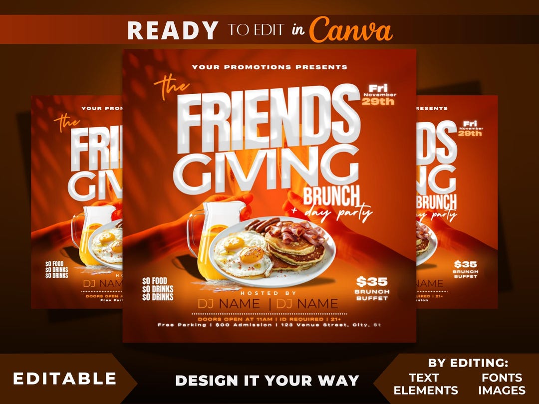 Editable Flyer Template, Friendsgiving Brunch, Thanksgiving Brunch ...