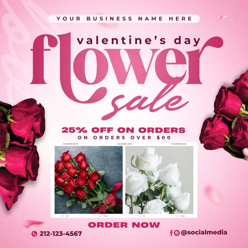 Editable Flyer Template, Floral Shop Flyer, Flower Sale, Valentine's ...