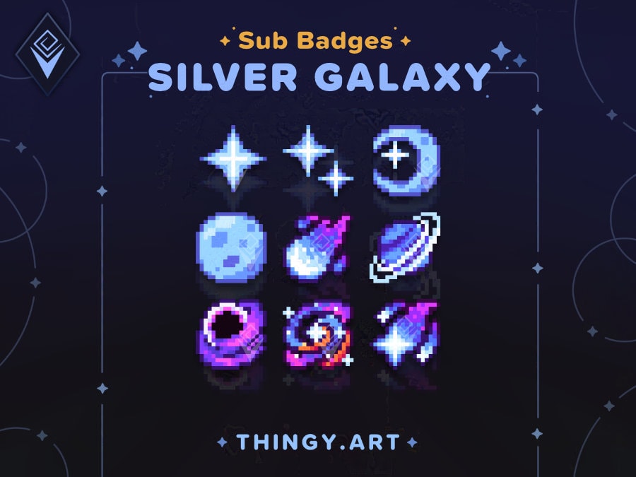 Silver Galaxy Stream Badges for Twitch / Youtube / Discord || Bit ...