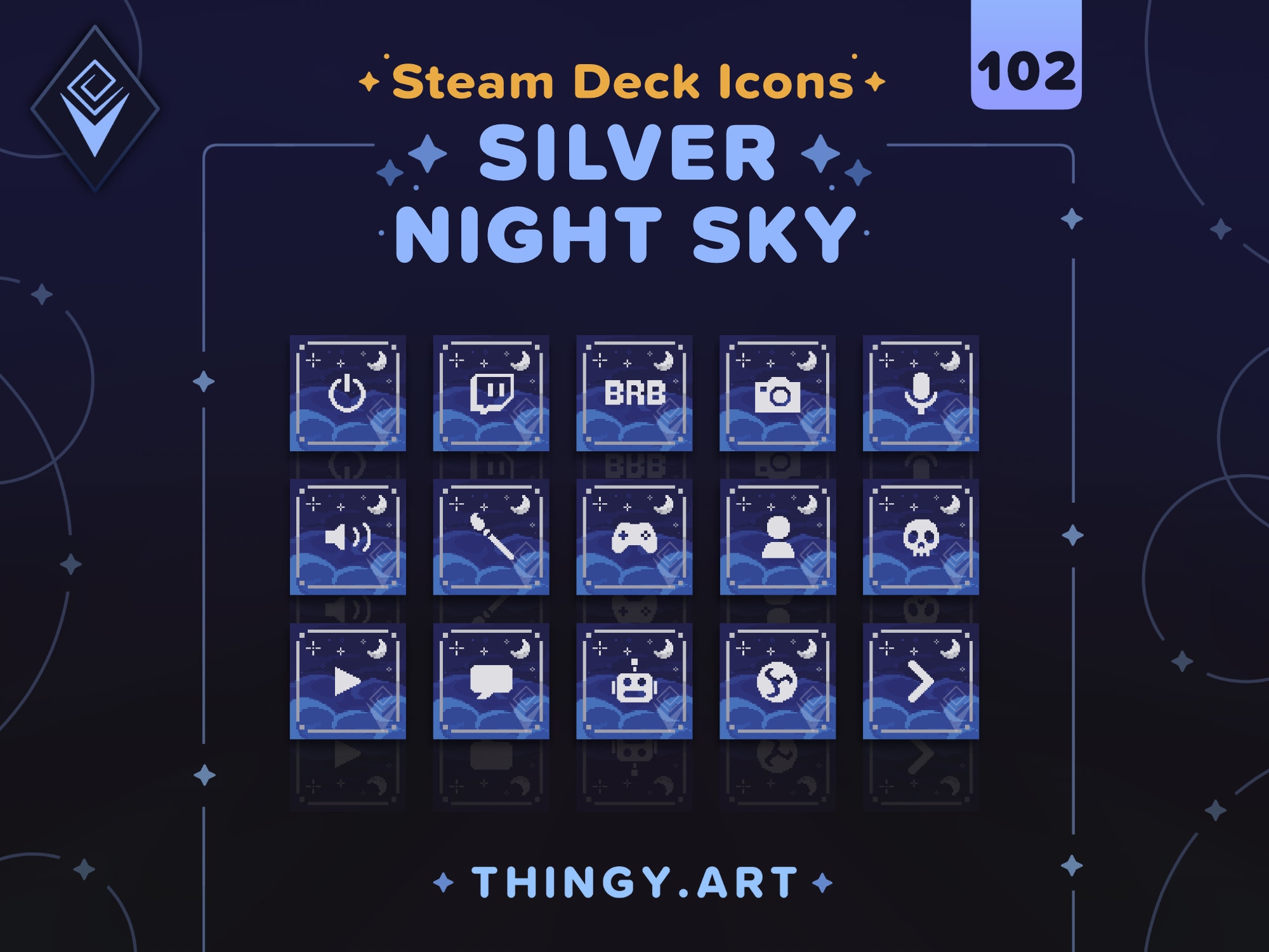 Silver Night Sky Stream Deck Icon Pack || 103 Moon and Star Icon Set ...
