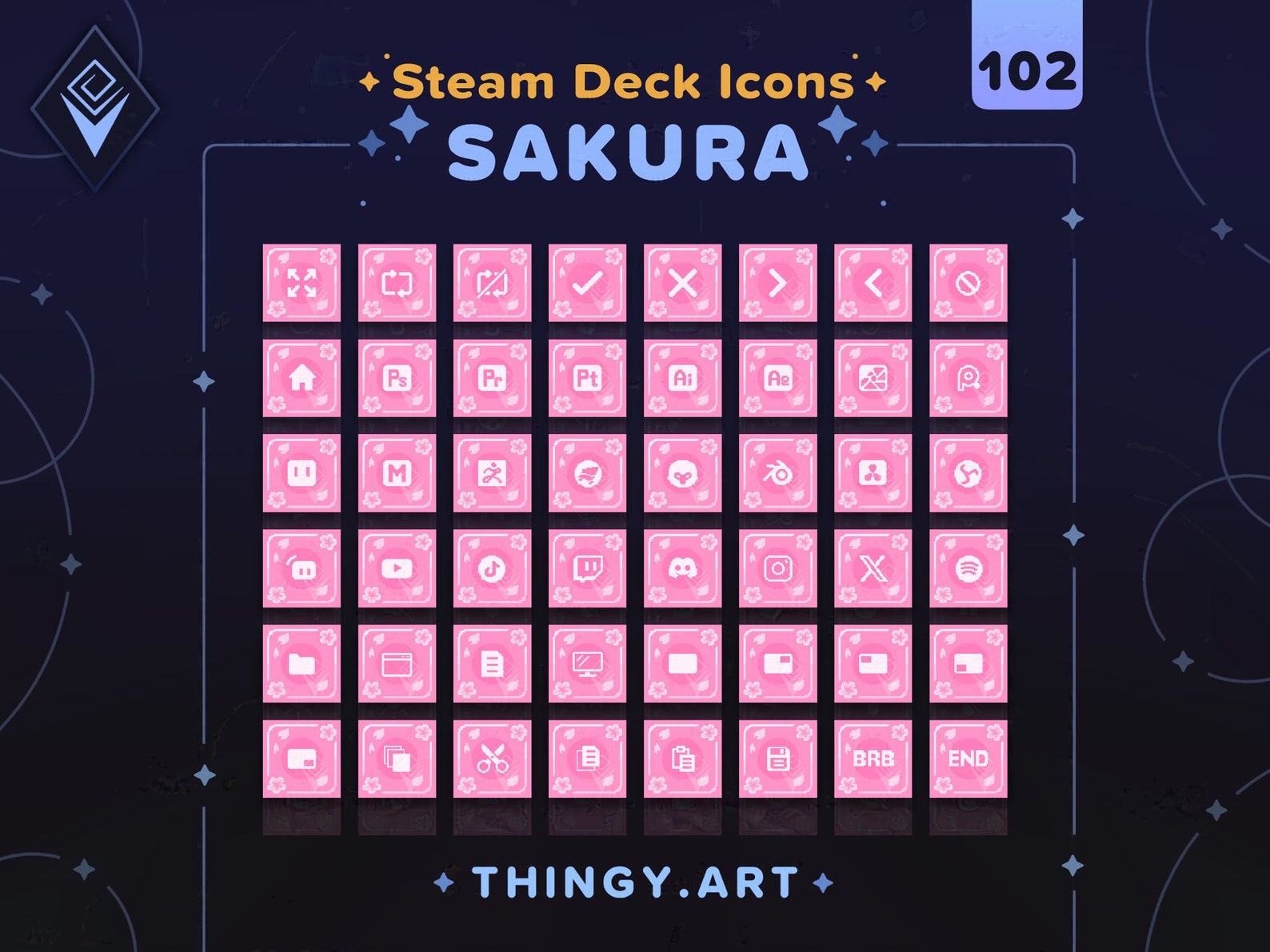 Sakura Stream Deck Icon Pack 102 Pink Flower Icon Set for Elgato Stream ...