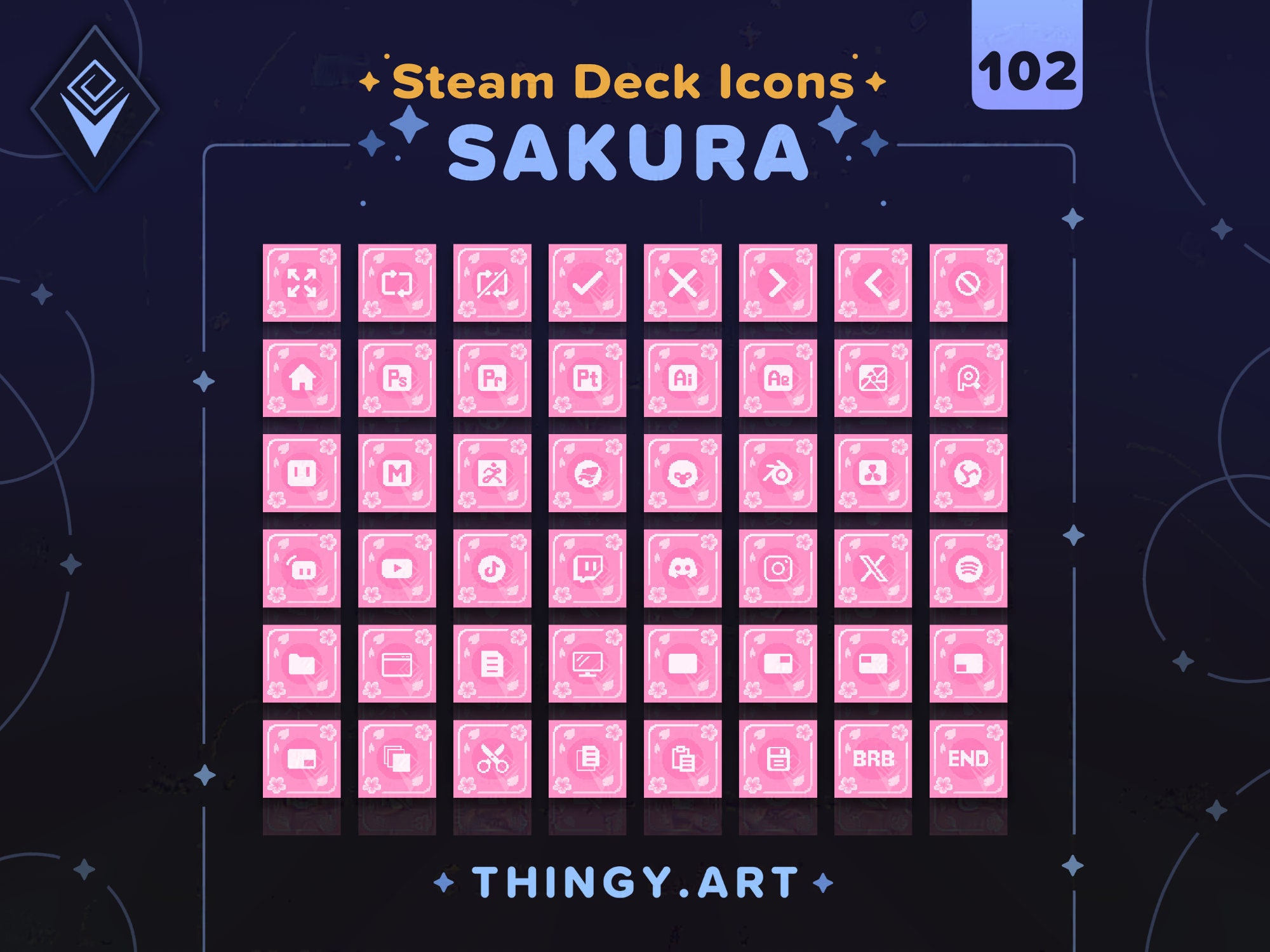 Sakura Stream Deck Icon Pack 102 Pink Flower Icon Set for Elgato Stream ...