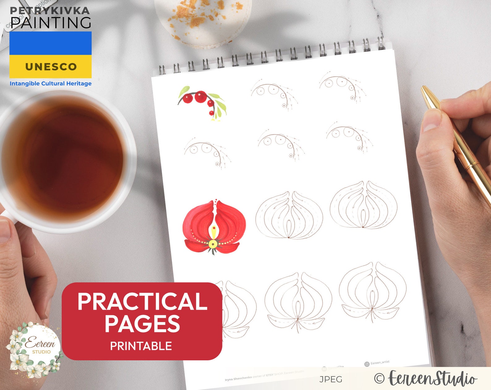 Coloring Page With Petrykivka Painting | Pre-designed Pattern ...