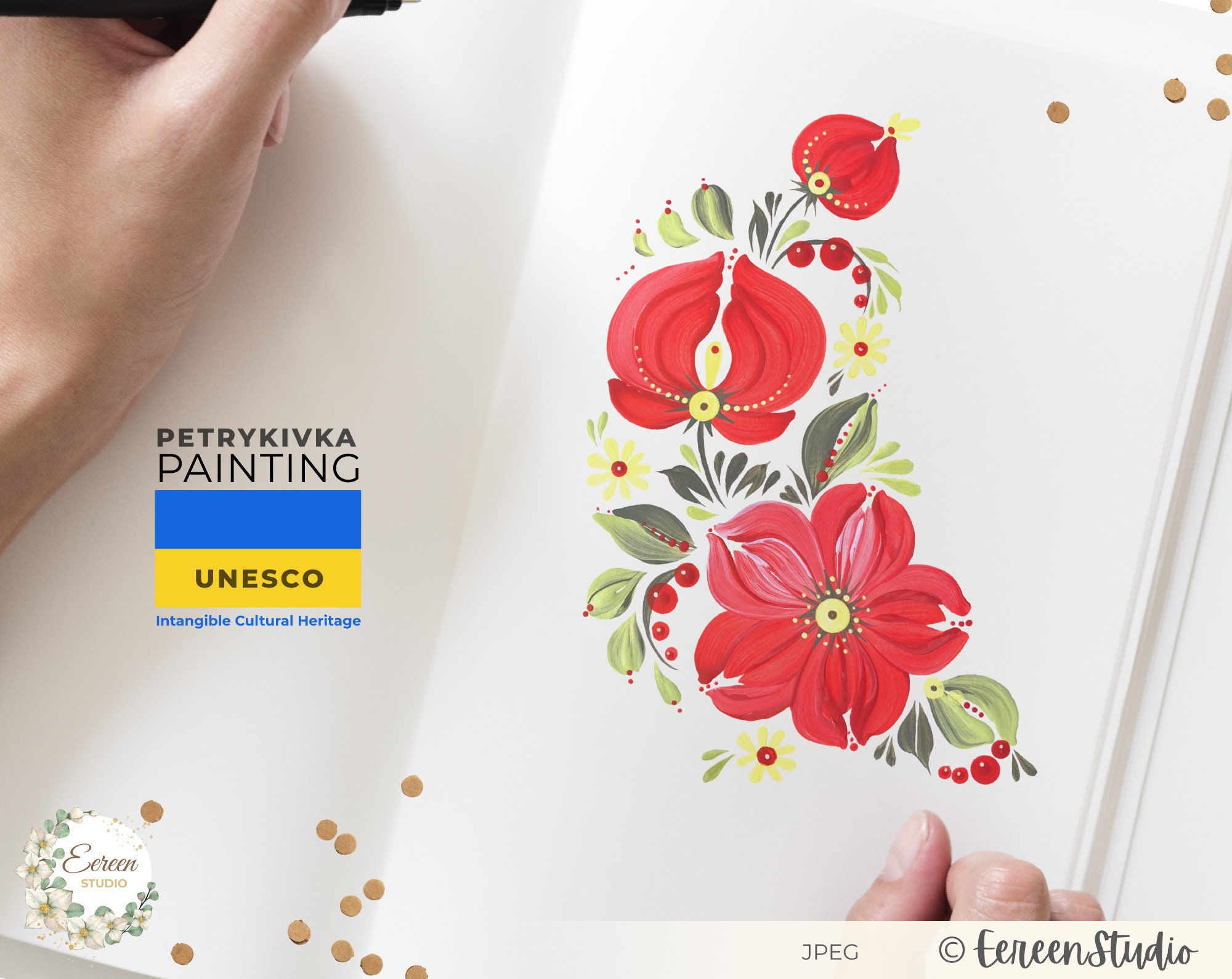 Coloring Page With Petrykivka Painting | Pre-designed Pattern ...