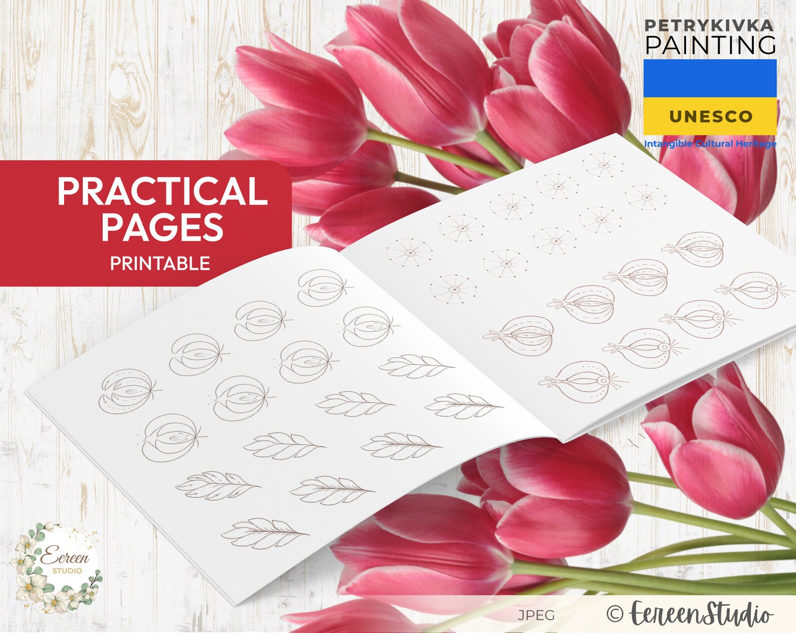 Coloring Page With Petrykivka Painting | Pre-designed Pattern ...
