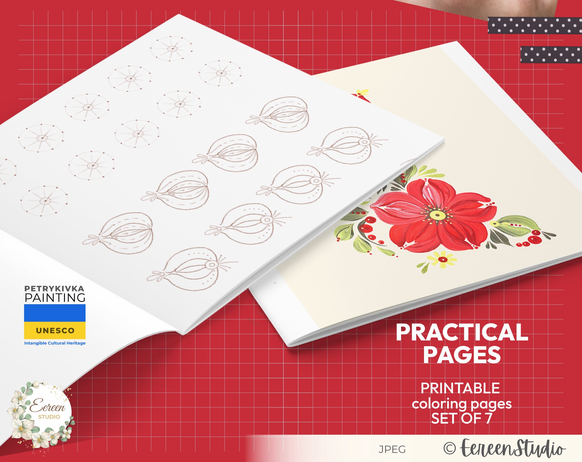 Coloring Page With Petrykivka Painting | Pre-designed Pattern ...