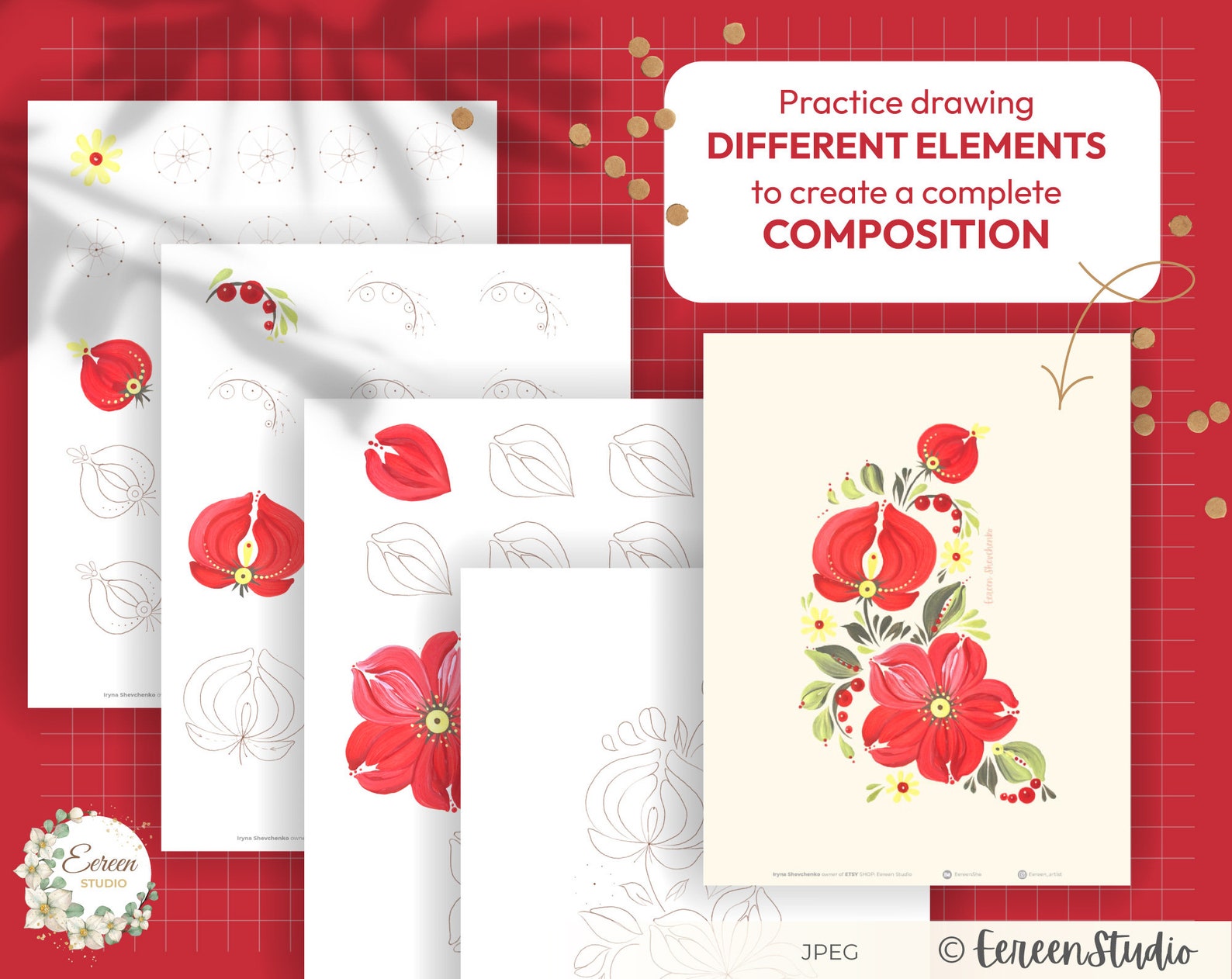 Coloring Page With Petrykivka Painting | Pre-designed Pattern ...
