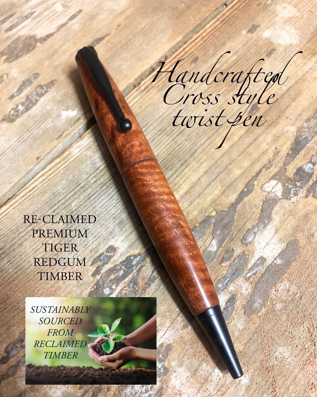 Handcrafted Australian Made Pen From Native Redgum Timber With Black ...