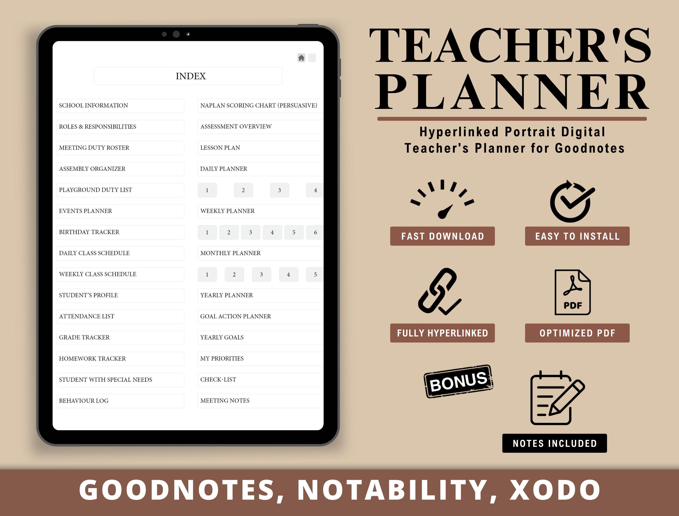 Teacher Digital Planner for Goodnotes, Academic Planner, Lesson Planner ...