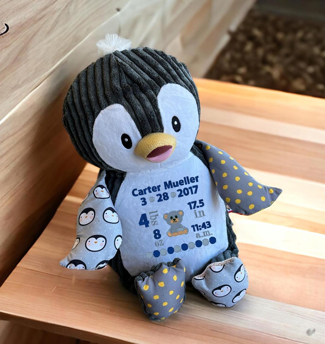 Personalized Patchwork Penguin Stuffed Animal, Baby Gift, Birth ...