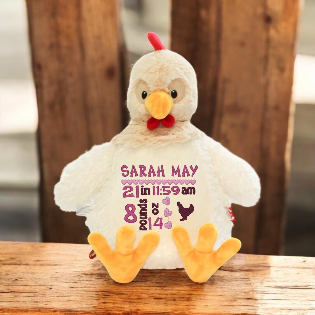 Personalized Chicken Birth Announcement Stuffed Animal, Birth Stats ...