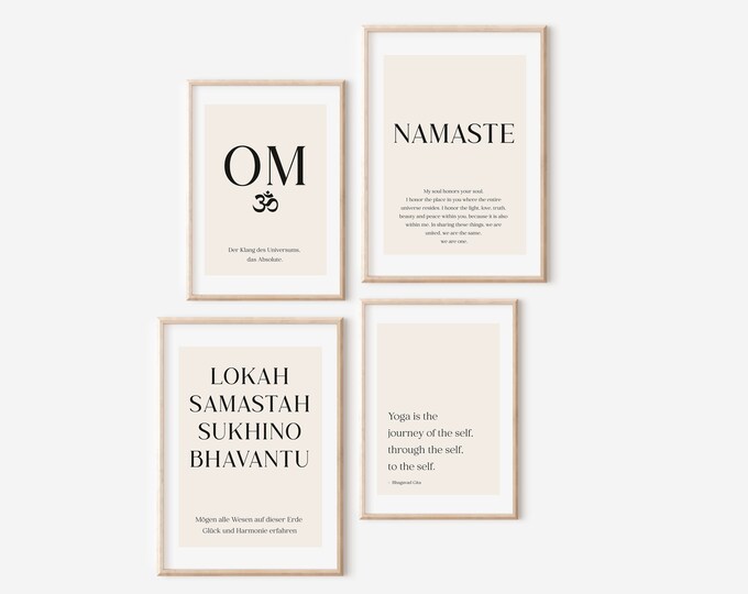 Yoga Poster Set, Mantra Poster, Poster Om, Lokah Samastah, Namaste ...