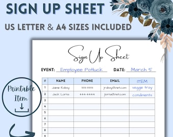 Minimalist Sign up Sheet L PRINTABLE Sign Up, Event Sign Up, Sign in ...