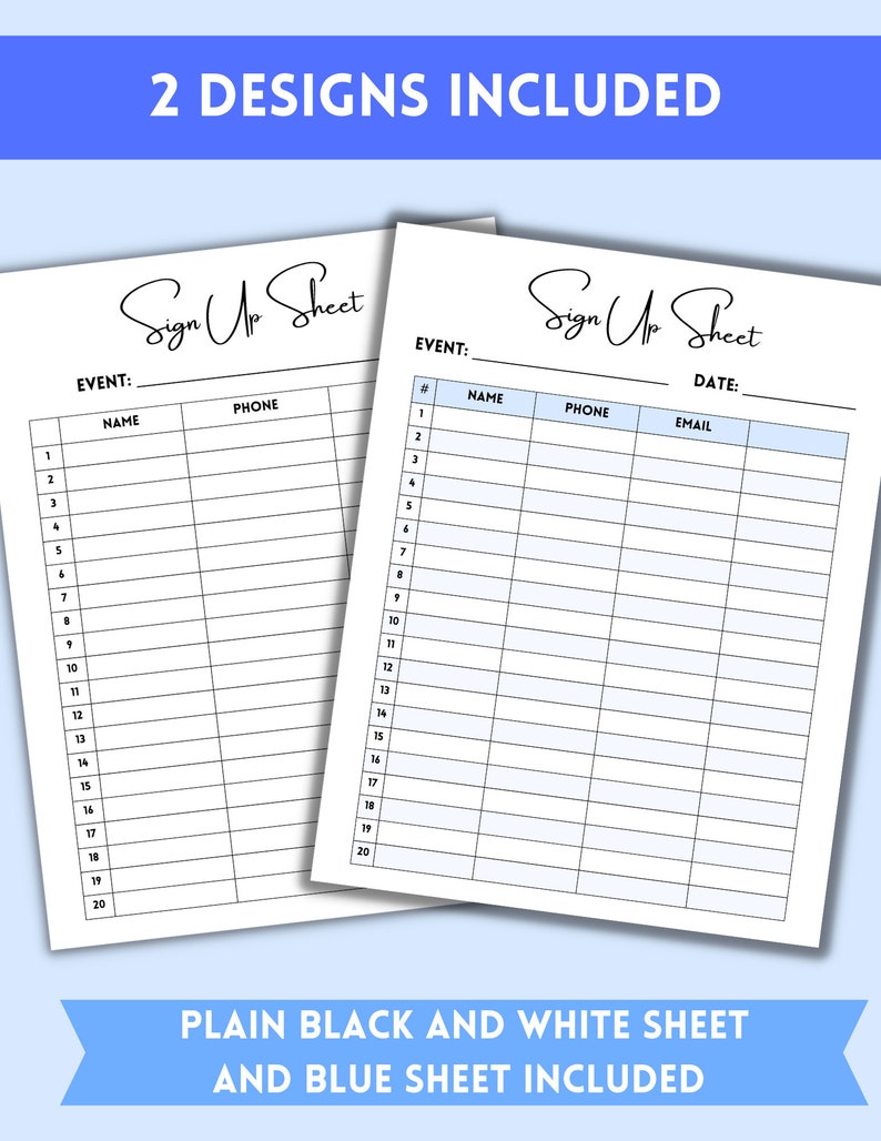 Sign up Sheet | Printable - Etsy