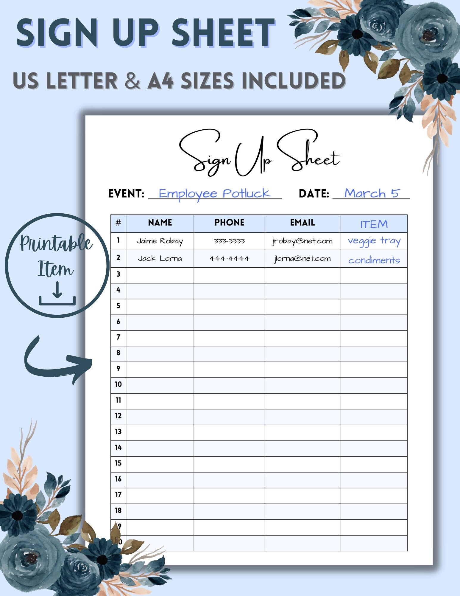 Sign up Sheet | Printable - Etsy