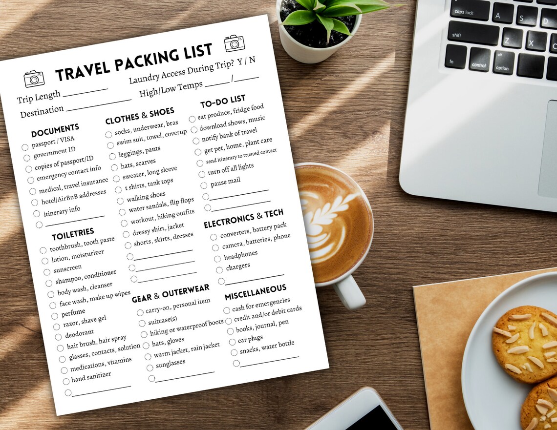Packing List | Vacation Packing List | A4 & US Letter | Printable - Etsy