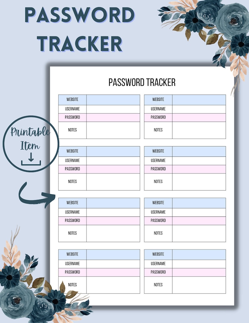 Password Tracker | Password Log | Printable - Etsy