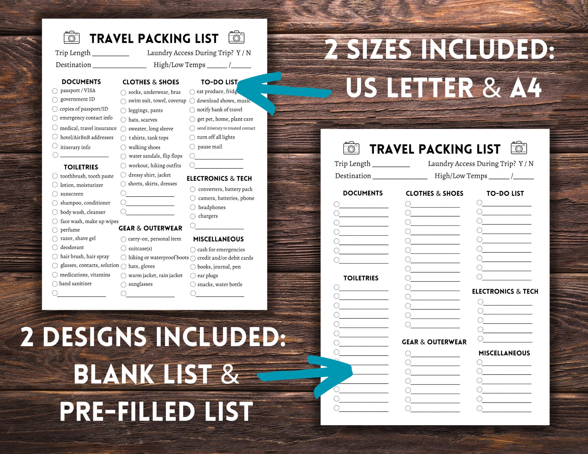 Packing List | Vacation Packing List | A4 & US Letter | Printable - Etsy