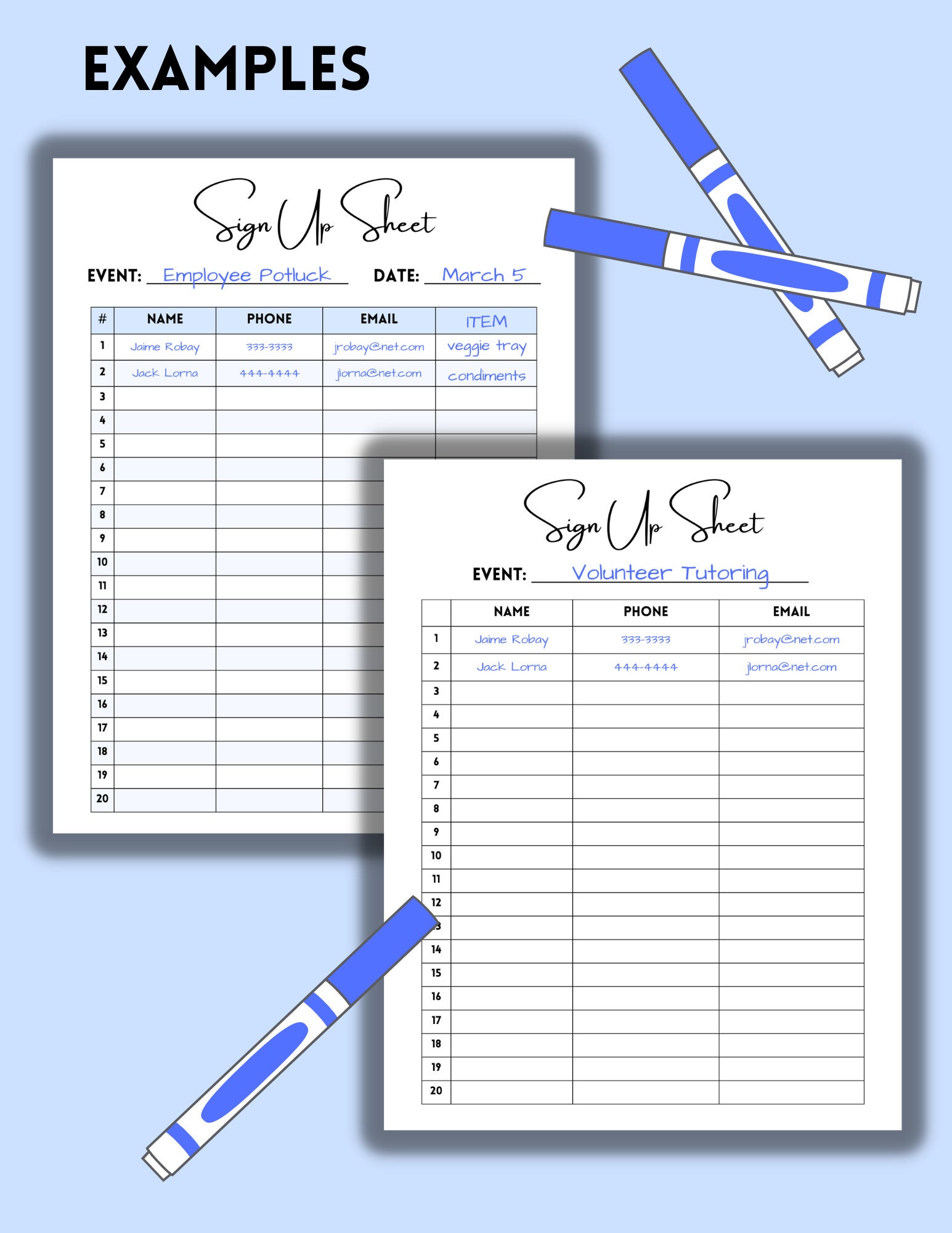 Sign up Sheet | Printable - Etsy