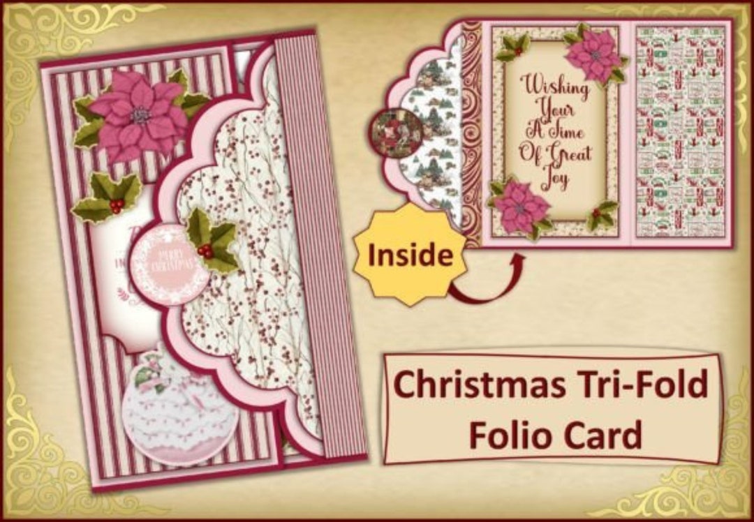 Christmas Tri-fold Card With Decoupage, Junk Journal Kit, Christmas ...