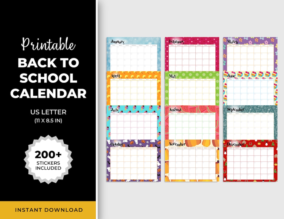 Back to School Calendar Printable Stickers Included - Etsy