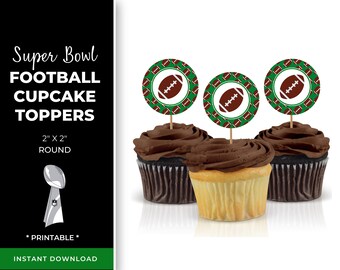 Printable Super Bowl Football Cupcake Toppers, Printable Superbowl ...