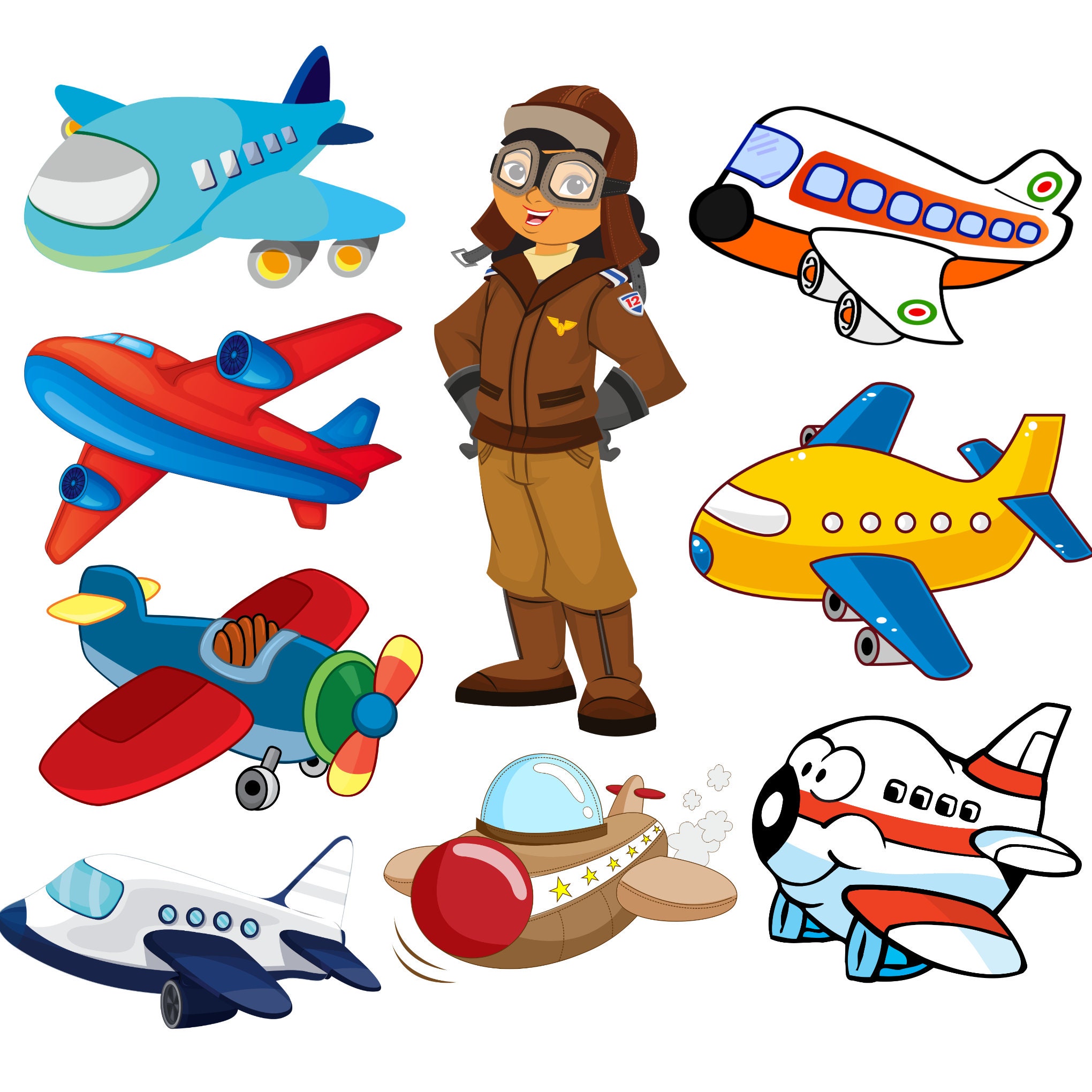 Cute Airplanes Png Cute Planes Clipart Bundle Pilot Clipart - Etsy