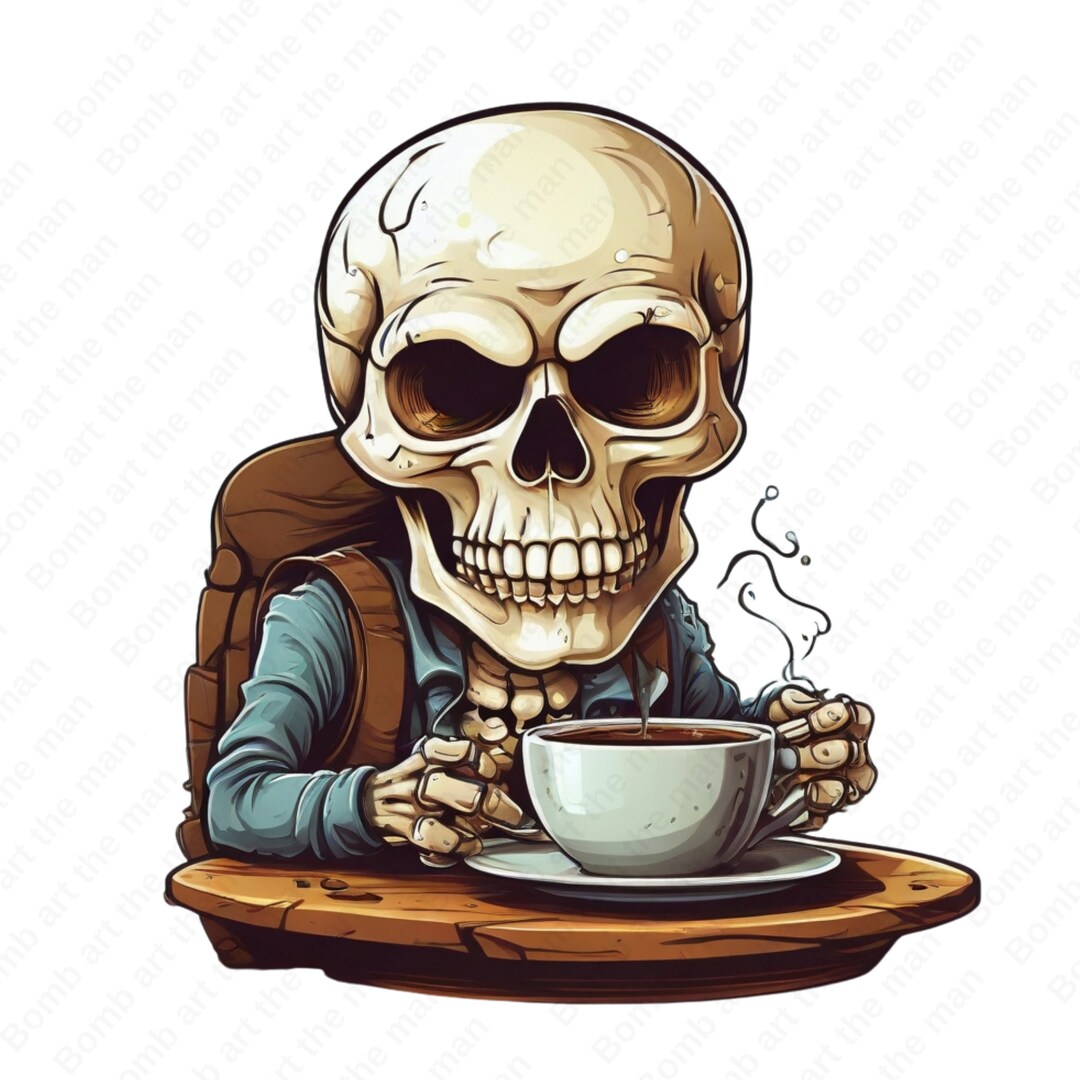 Skull Drinking Coffee Clipart, Funny Skull Png, Coffee Clipart ...