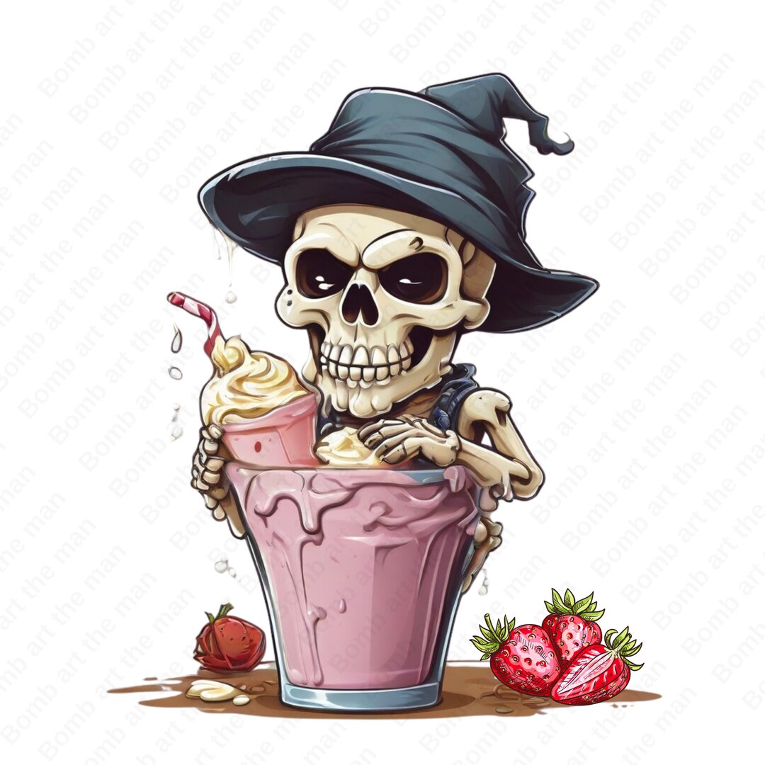 Skull Drinking Milkshake Clipart, Funny Skull Png, Milk Shake Clipart ...