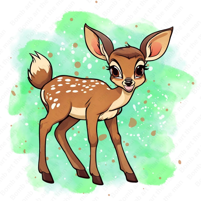 Bambi Deer Clipart Cute Bambi Png Watercolor Background Etsy