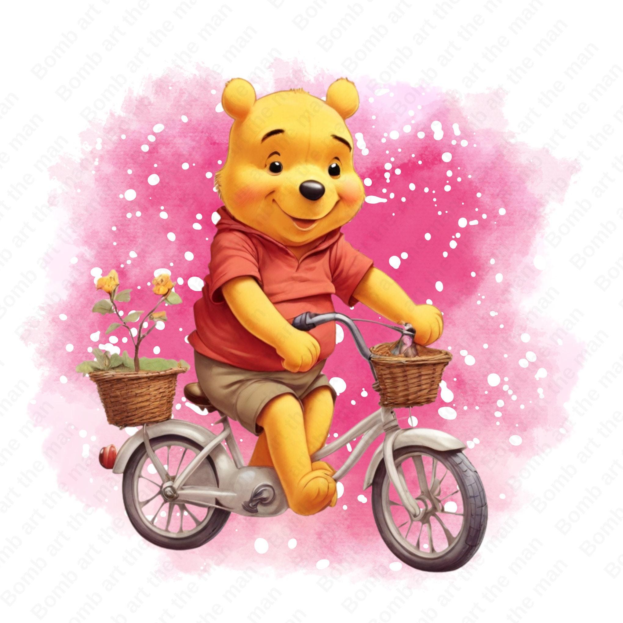 Winnie the Pooh Riding Bike Clipart, Winnie the Pooh Png, Cute Bear Png, Watercolor Background ...