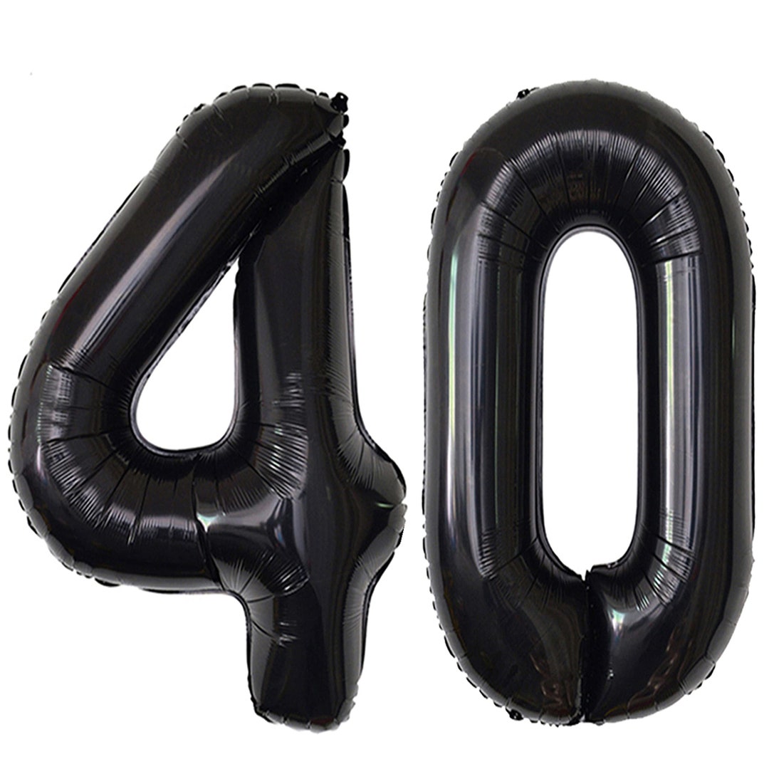 40 Number Balloons Black Giant Jumbo Big Large 40 Foil Mylar Helium ...
