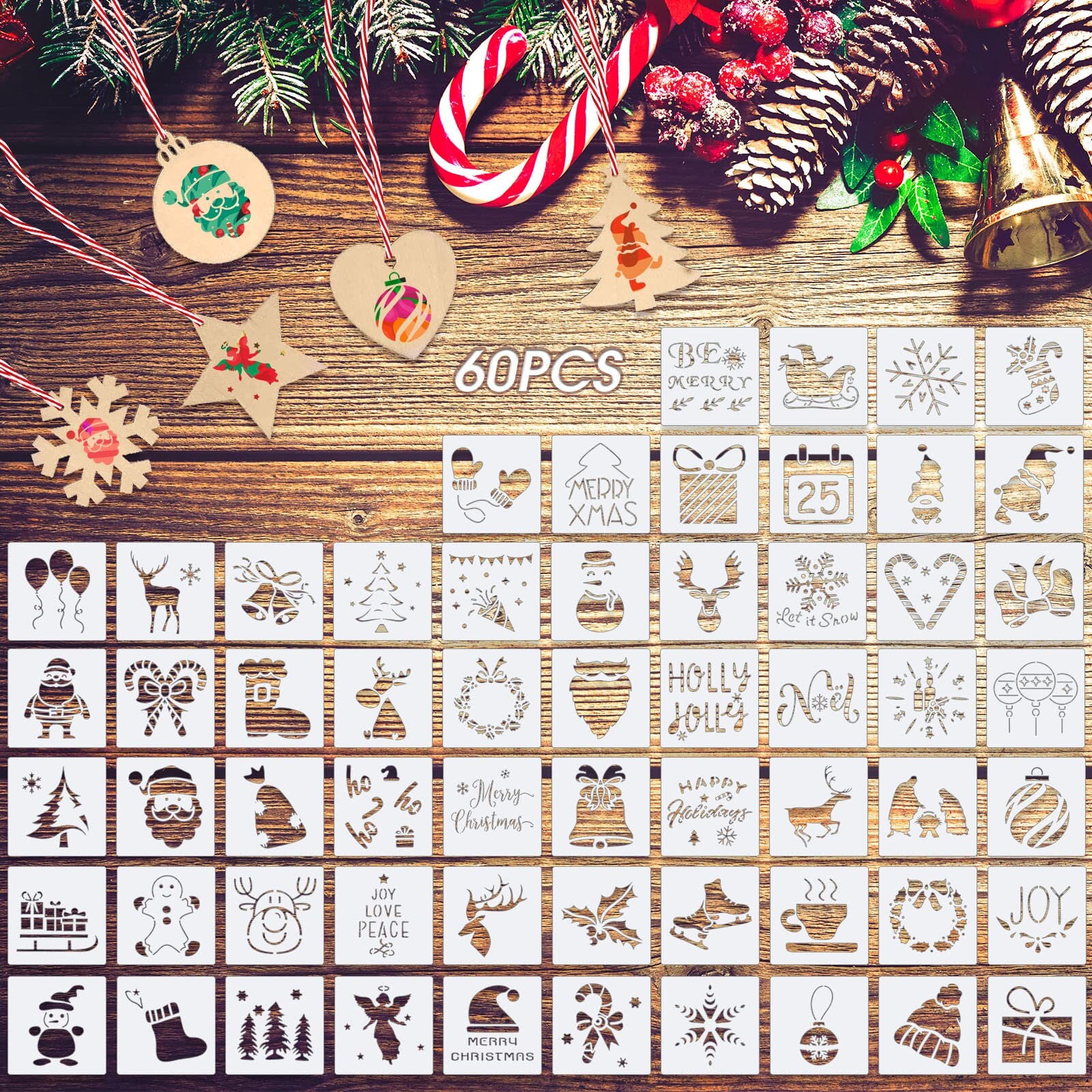 60 Pieces Christmas Ornament Stencils Plastic Ornament Stencils DIY ...