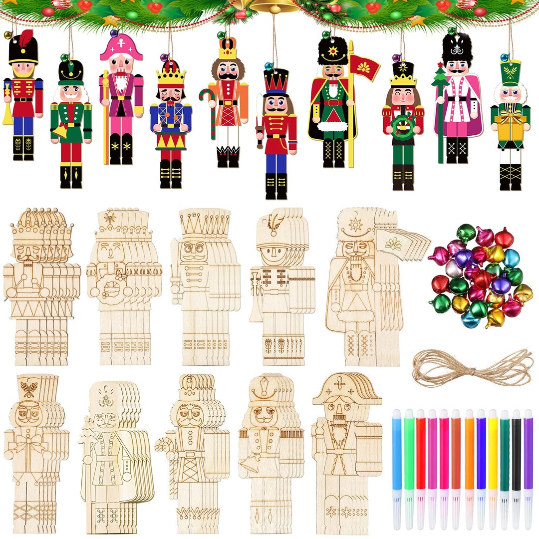 60 Pcs Christmas Crafts DIY Nutcracker Wood Ornaments Blank Xmas Crafts ...