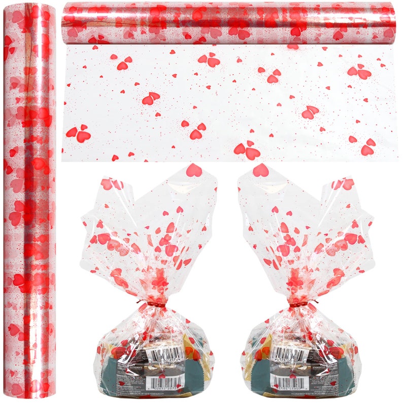 Cellophane Wrap Roll Hearts Design 100 Ft. Long X 16 In. Wide 2.3 Mil ...